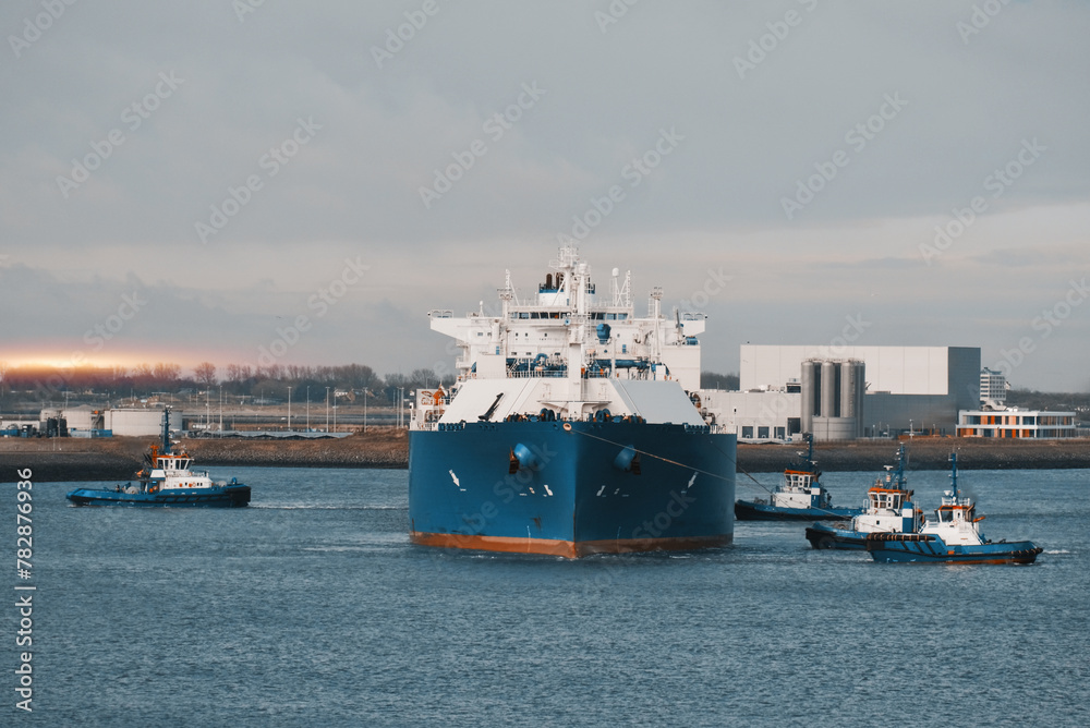 LNG Tanker Mooring In The International Trade Port. Gas Transportation ...