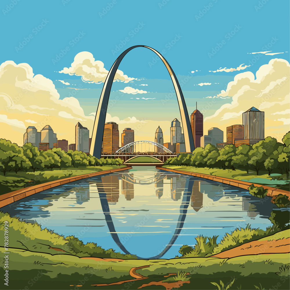 Gateway Arch. Gateway Arch hand-drawn comic illustration. Vector doodle ...