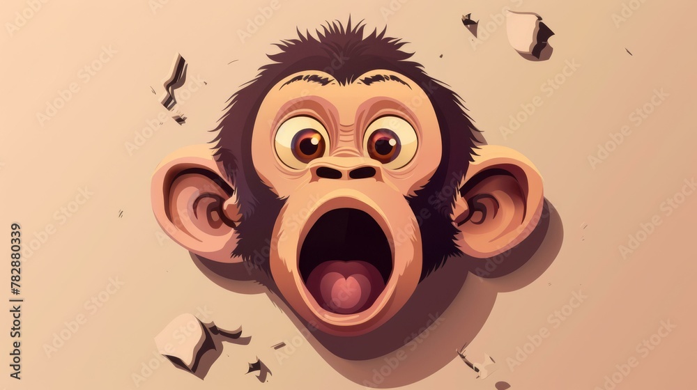 Vector art character, monkey surprised, popping out of a flat design ...