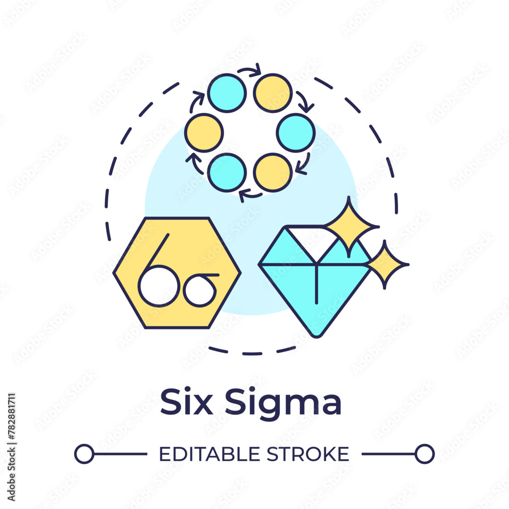 Six sigma methodology multi color concept icon. Data driven process. Product quality. Round ...
