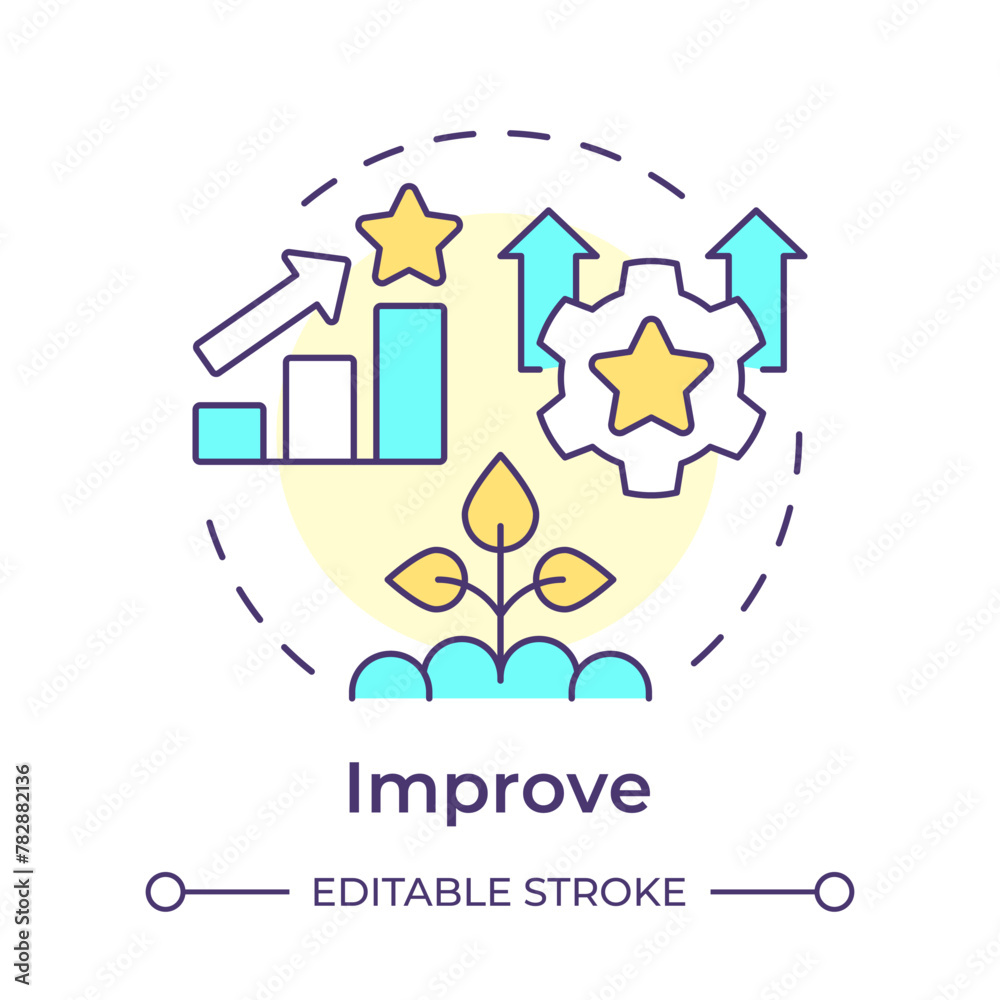 DMAIC improve phase multi color concept icon. Solution development, profitability. Operational ...