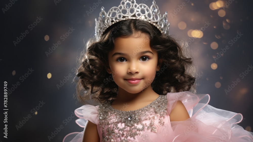A Little Girl Wearing Pink Dress and Tiara, Concept of Birthday ...