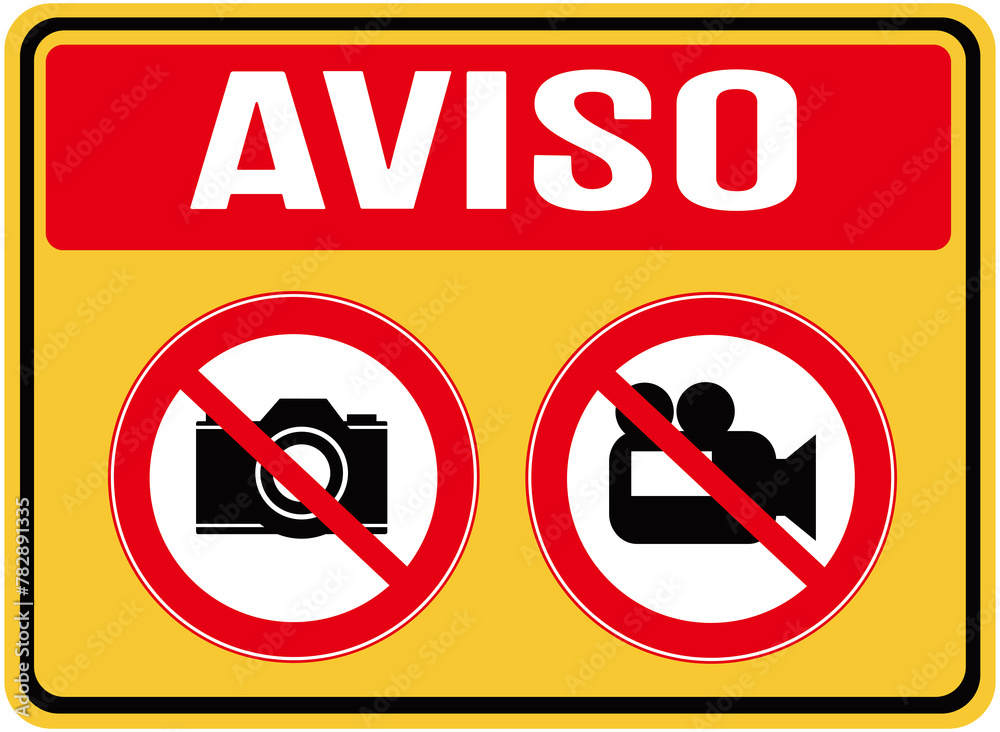 Sign that says in Portuguese language : warning, taking photos or ...