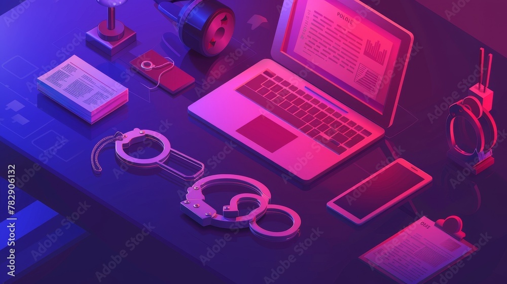 Isometric criminal record land page, detective investigation digital ...