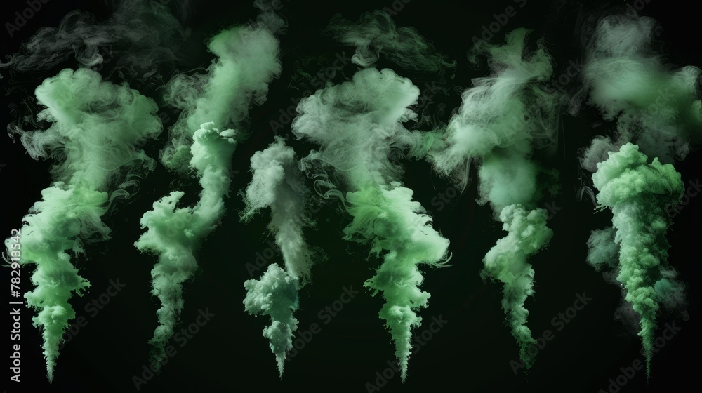 Modern illustration of green smoke clouds on a black background ...
