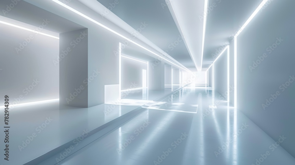 3D rendering architecture design of an abstract room with white ...