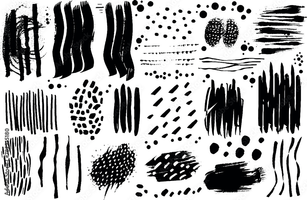 Black brush stroke set isolated on background. Paint brush stroke hand ...