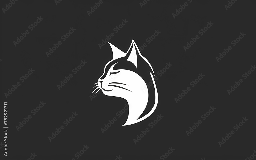 Feline Silhouette Logos in Black and White Monochrome Cat Profile ...