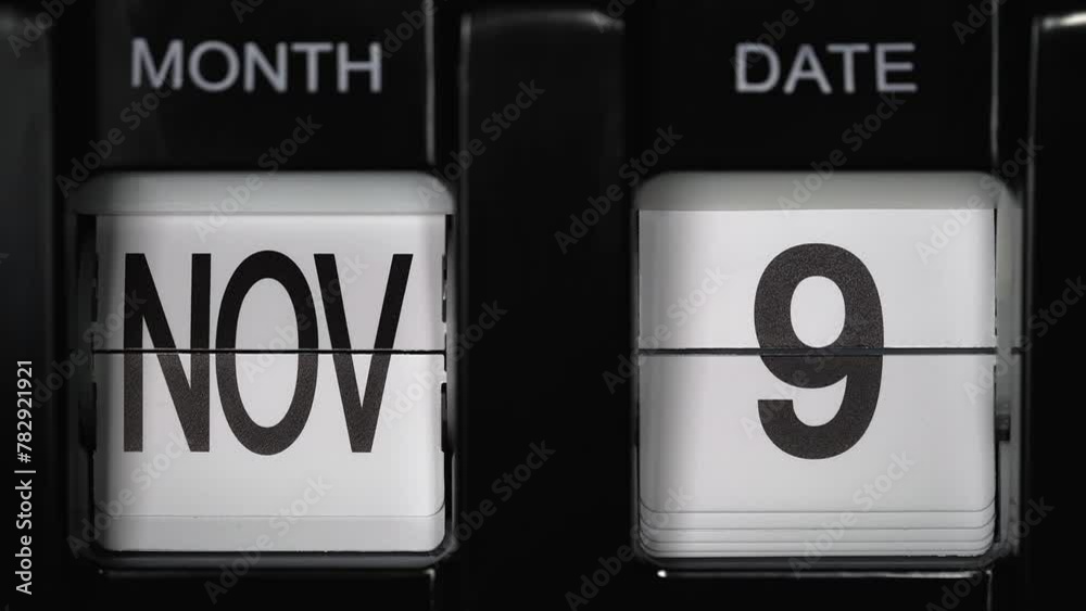 retro flip calendar with a date change from the eighth of November to ...