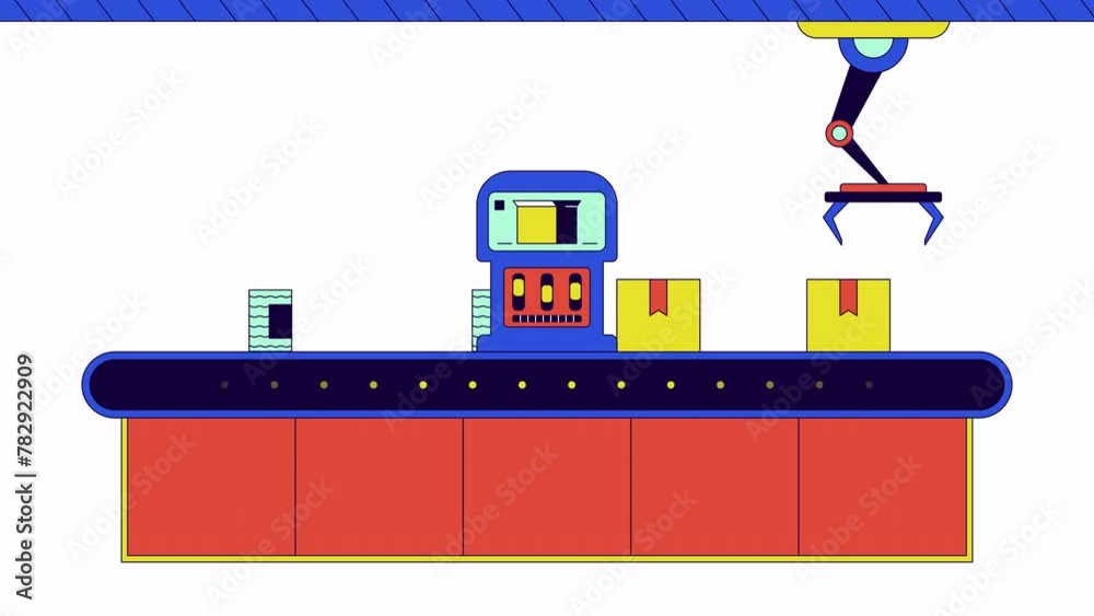 Factory assembly line boxes line cartoon animation. Packaging robotic ...
