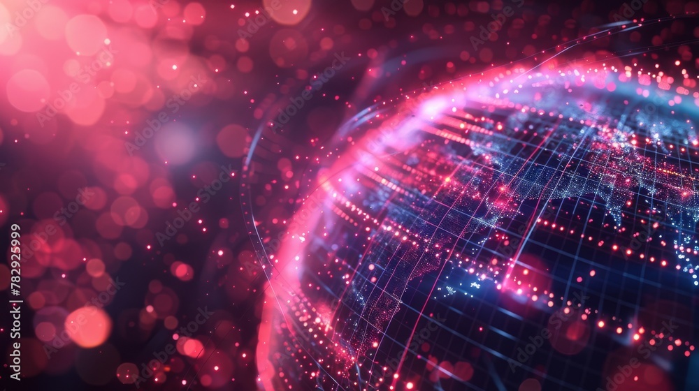 A visualization of big data spheres with text. A wireframe mesh sphere ...