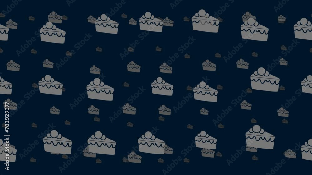 Piece of cake symbols float horizontally from left to right. Parallax ...