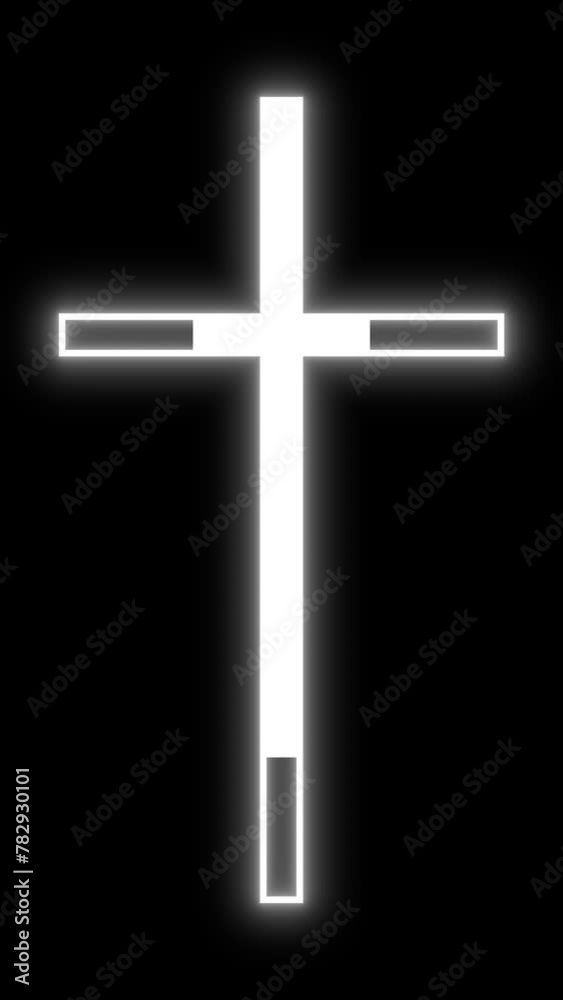Crucifix cross animation, white religious outline cross filling with ...