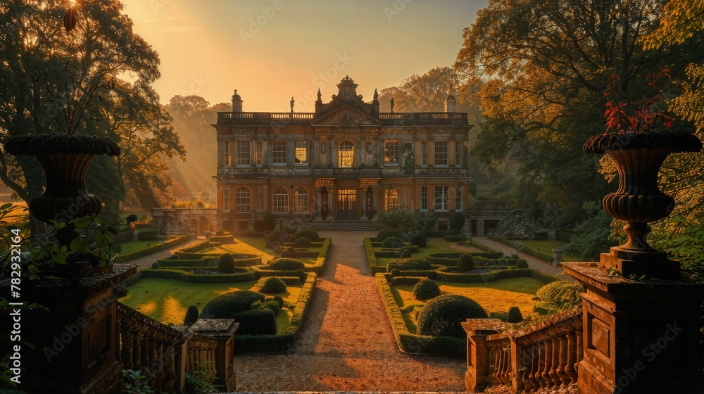 AI generated illustration of a scenic garden with a path leading to the ...
