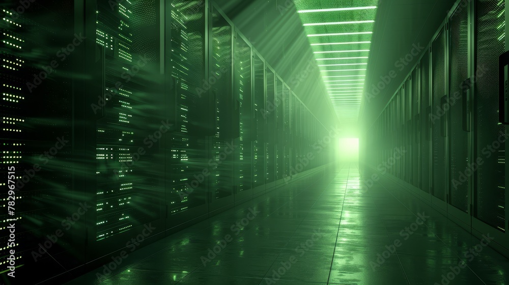 Telecommunications: A 3D vector illustration of a data center with rows ...