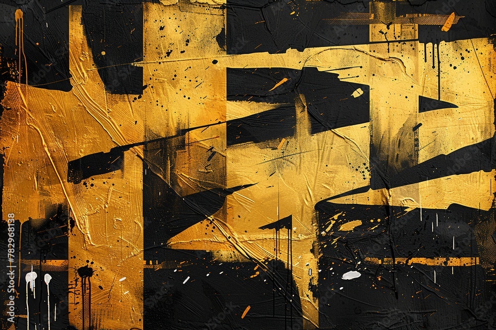 Intricate gold graffiti in a calligraphy style dances across a black ...