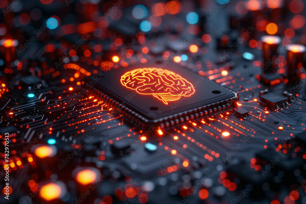 High technology CPU brain central of neural networking, motherboard artificial intelligence ...