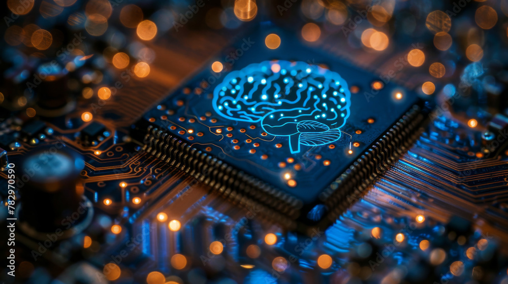 High technology CPU brain central of neural networking, motherboard artificial intelligence ...