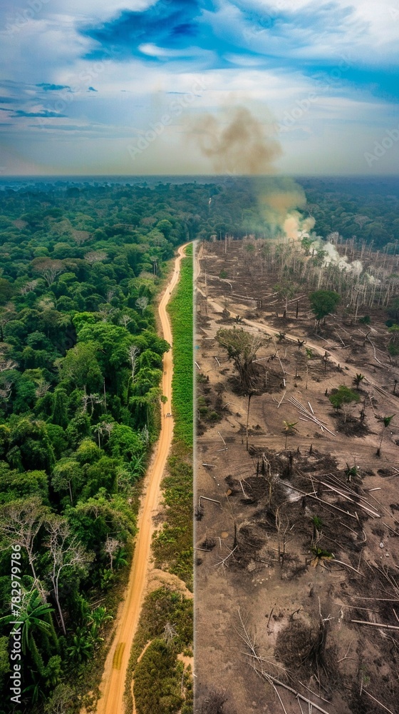 Before and after effect of deforestation lush forest transitions to ...