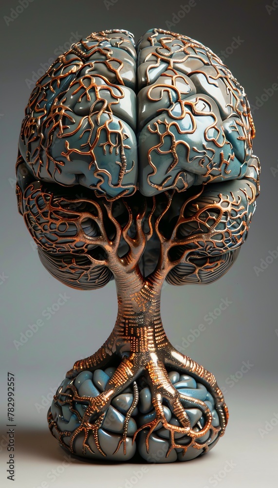 Craft a detailed clay sculpture of a human brain with circuit patterns ...
