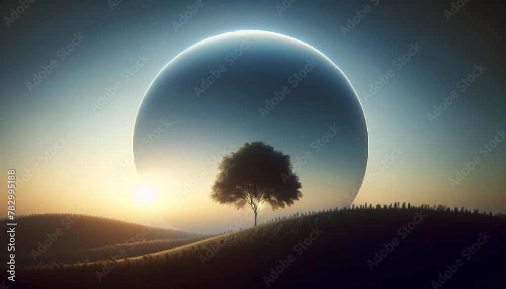 Tree alone against gradient sky for Earth Day, signifies hope. Tree ...