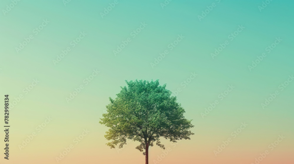 Tree stands alone, vibrant green, with Earth Day themed gradient ...
