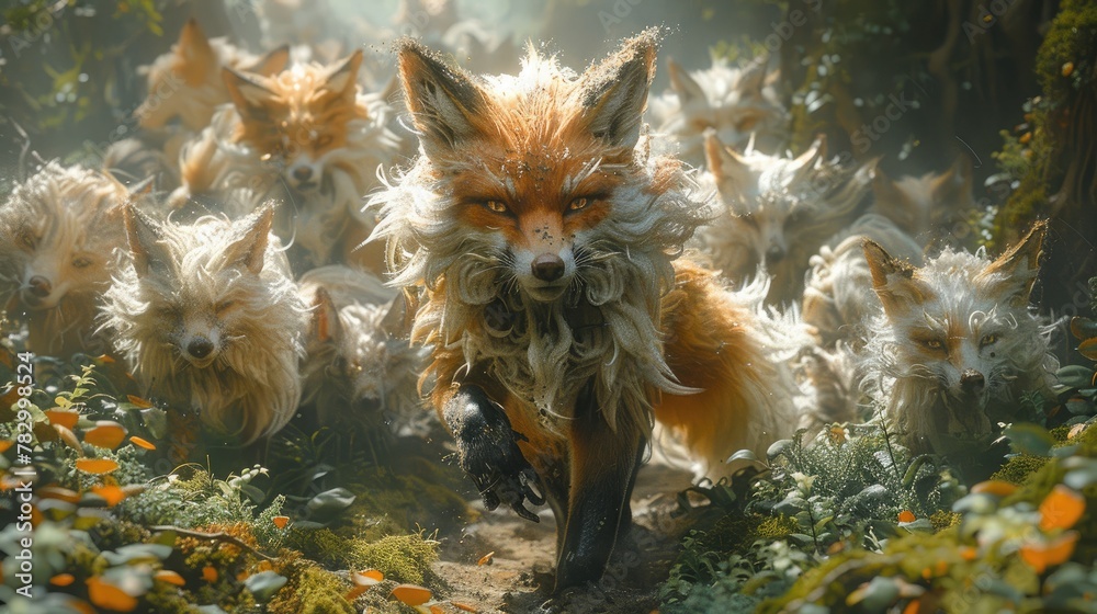 Fox Leading Army of Mythical Creatures into Battle, Commanding Respect ...
