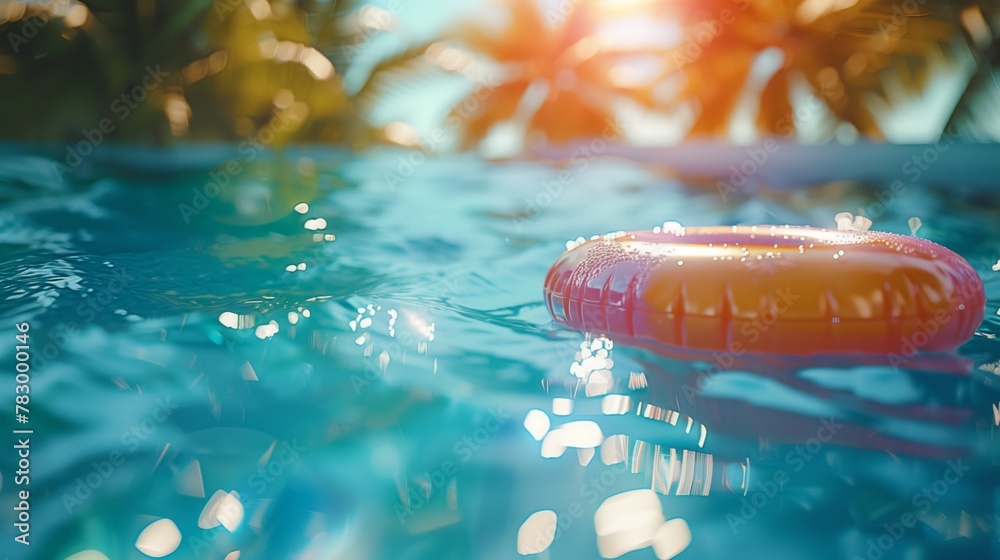 An orange pool ring floating in the sparkling waters of a swimming pool. Stock Photo | Adobe Stock