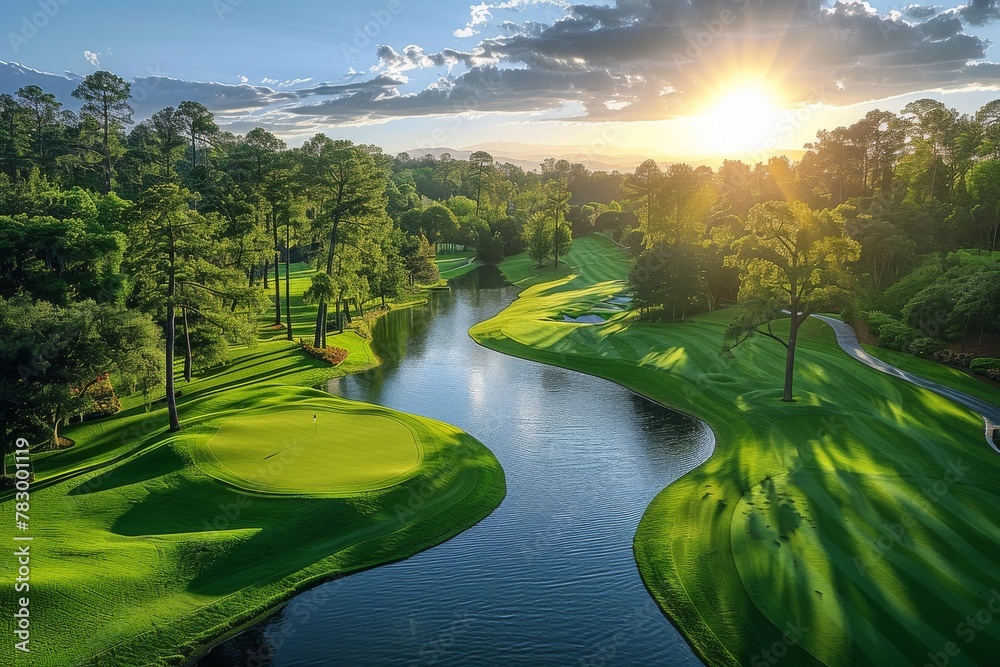 A breathtaking view of a sunrise casting long shadows and warm light on ...