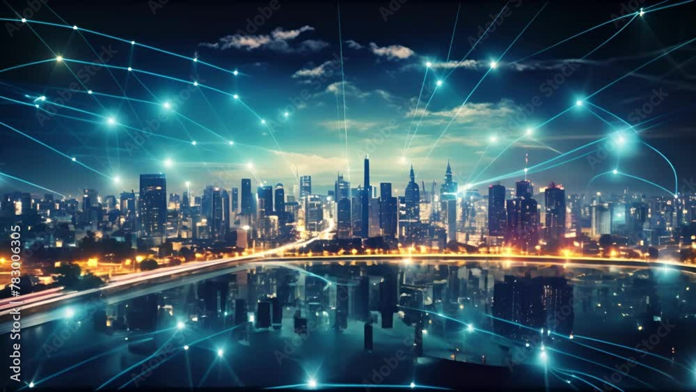 Smart city and wireless communication network concept. Digital network ...