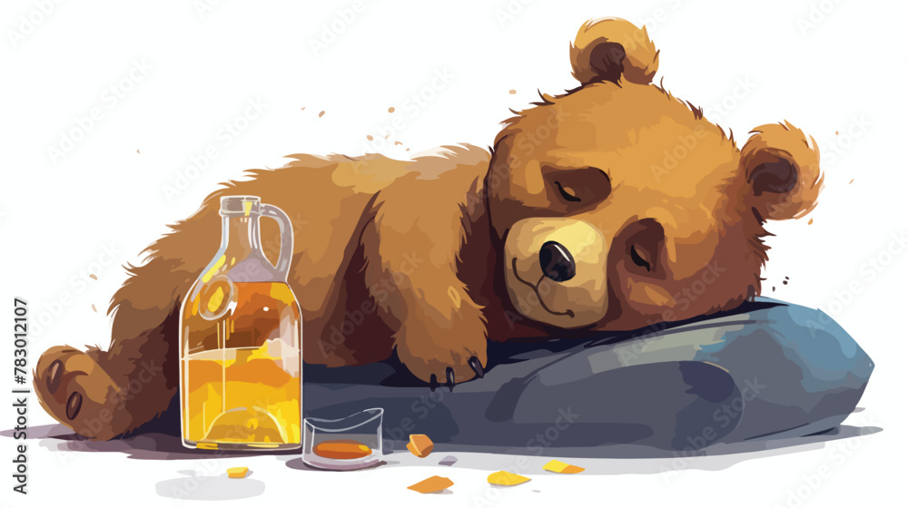 Drunk teddy 2d flat cartoon vactor illustration iso Stock Vector ...