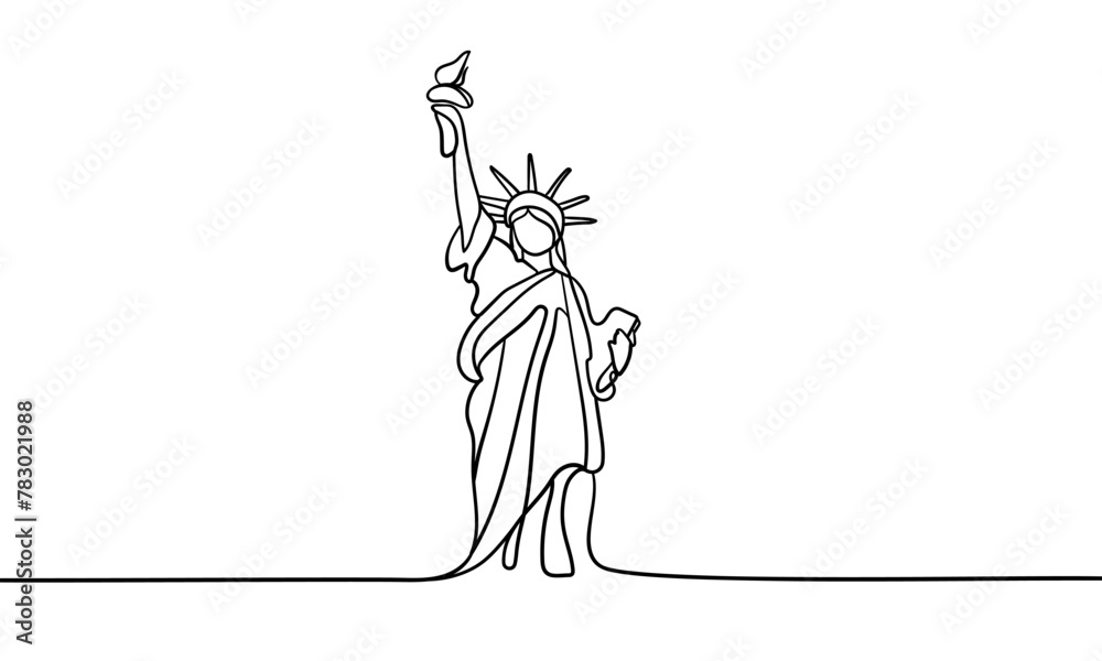 America statue of liberty isolated on white background. Freedom line ...