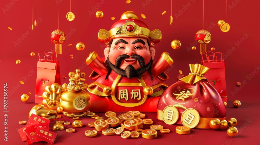 Printed graphics set of Chinese New Year fortunes, including gold ...