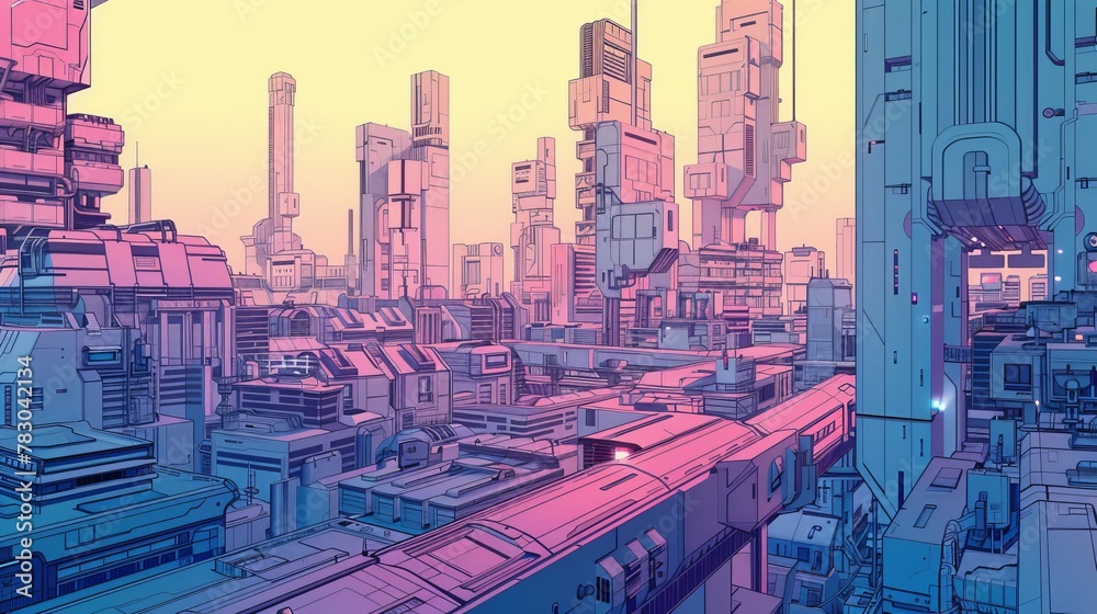 Conceptual design for a futuristic cityscape characterized by the ...