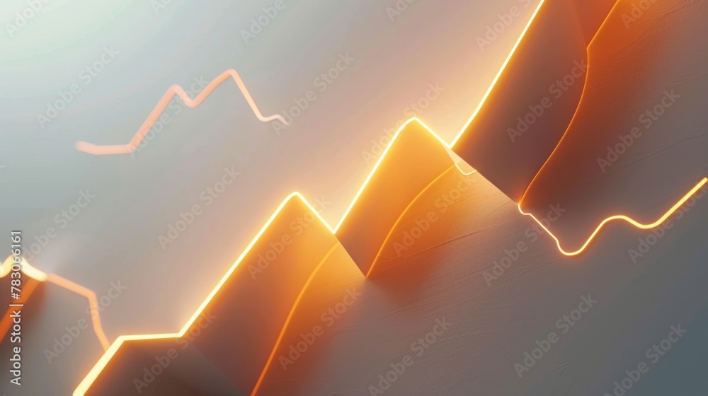 A 3D line graph illustrating a rising trend from a straight-on ...