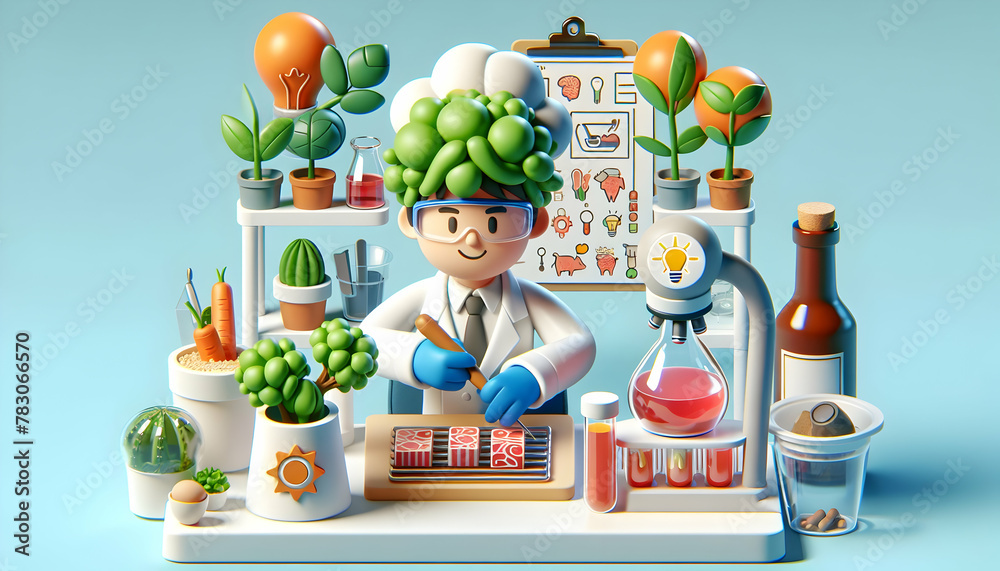 Busy food scientist creating a plant-based meat alternative in a ...