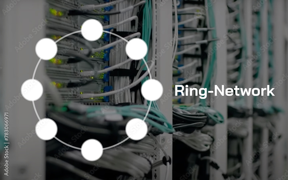 illustrated Ring-Network and Ring-Network lettering in front of a wires ...