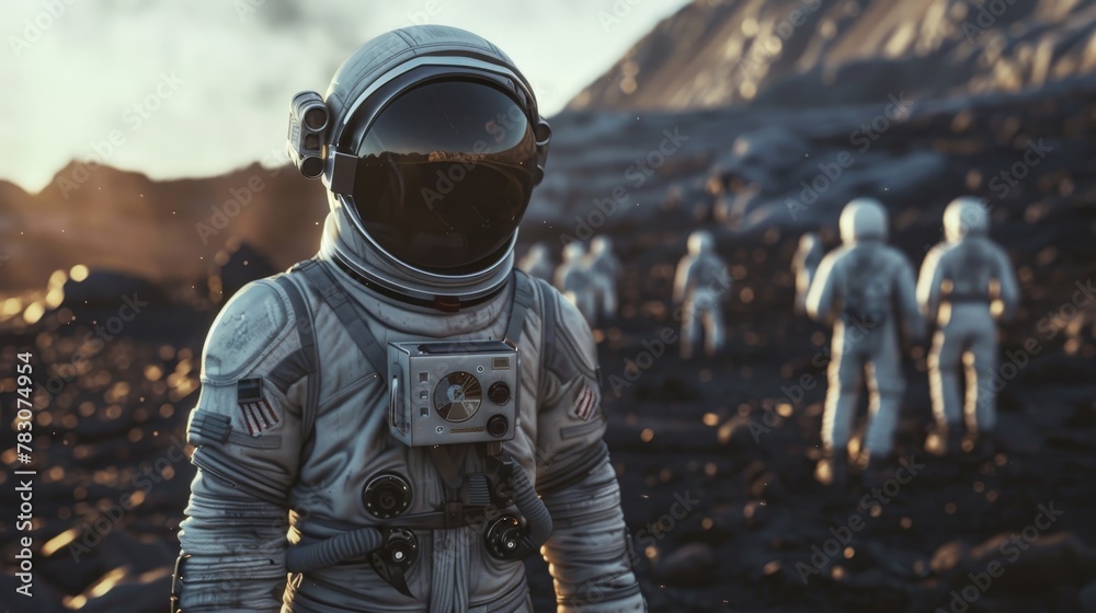 Astronaut surrounded by extraterrestrial beings on an exoplanet ultra ...