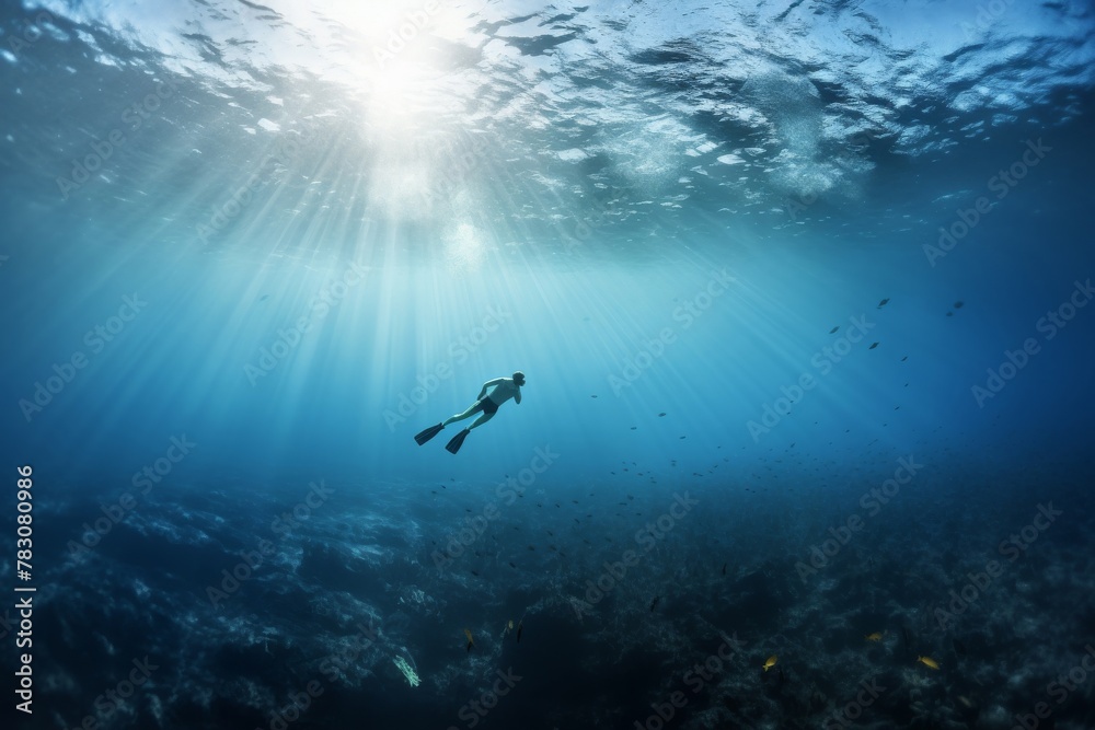 Dive into the blue sea with a female scuba diver capturing the magic of ...