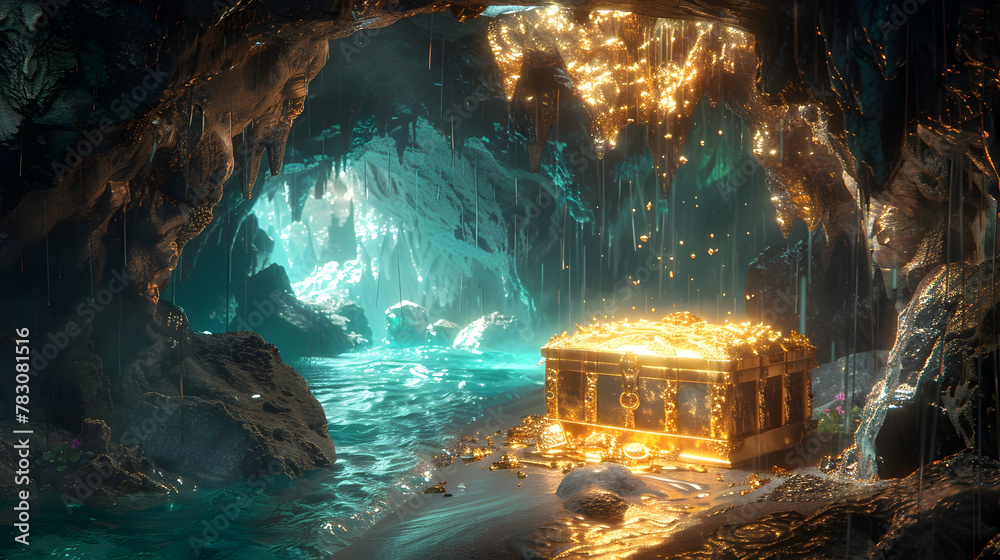 Mythical Treasure Trove Guarded by a Legendary Beast in an Enchanting ...