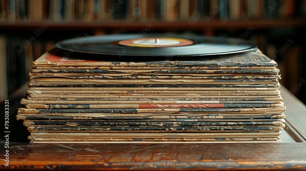 Stack of vinyl records with worn album covers Stock Illustration ...