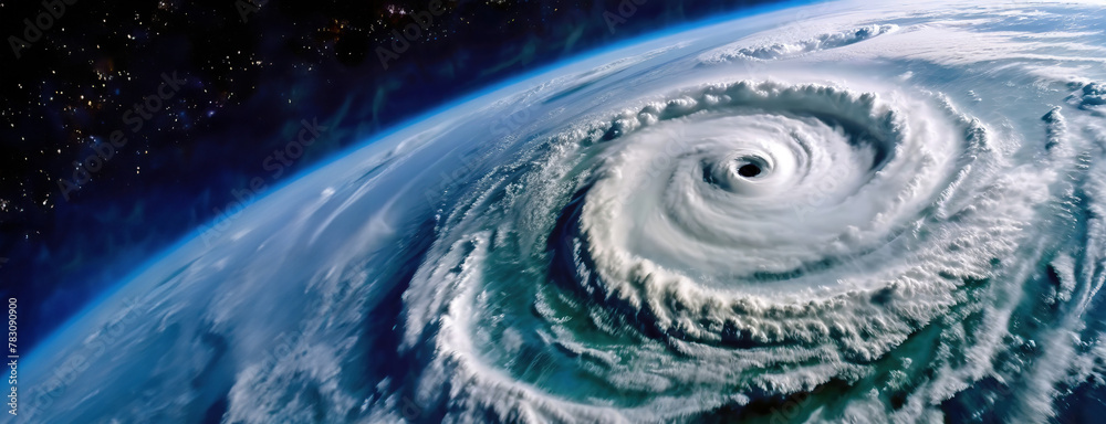 Powerful Cyclone Viewed from Space Swirling over Earth. A massive ...
