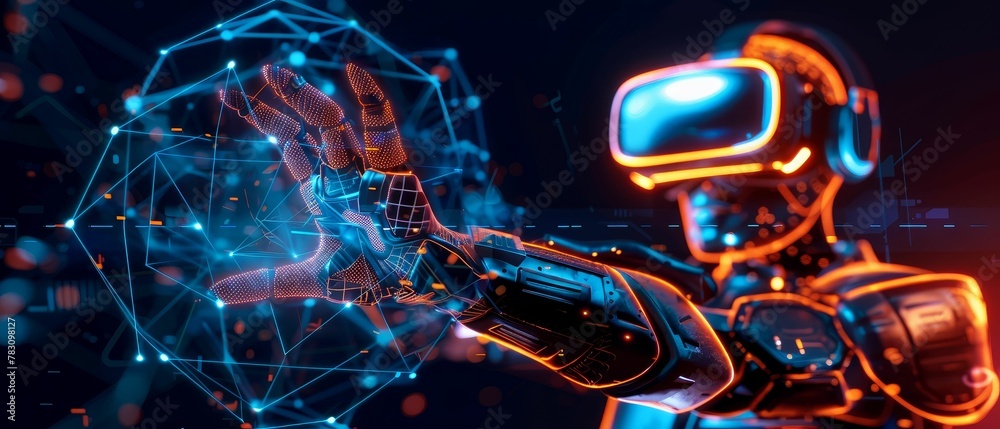 Cybersecurity warrior in virtual reality, protecting against digital ...