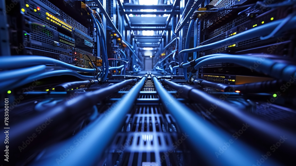 Network server room with ethernet cables. Data center and ...