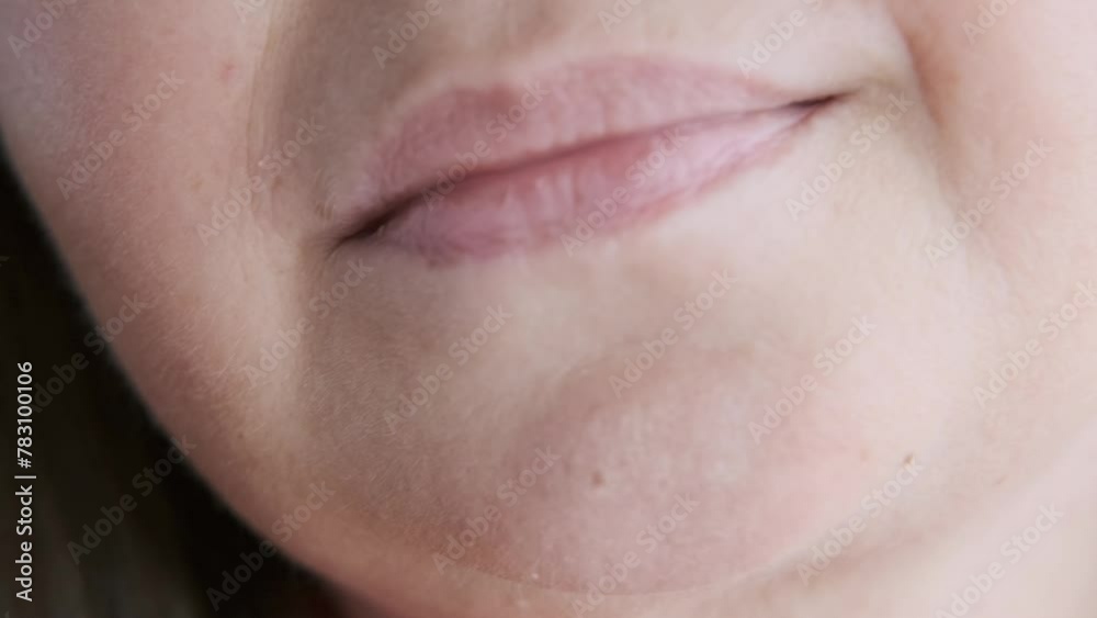 close up part face mature woman 55 years old, human fat neck, lower ...