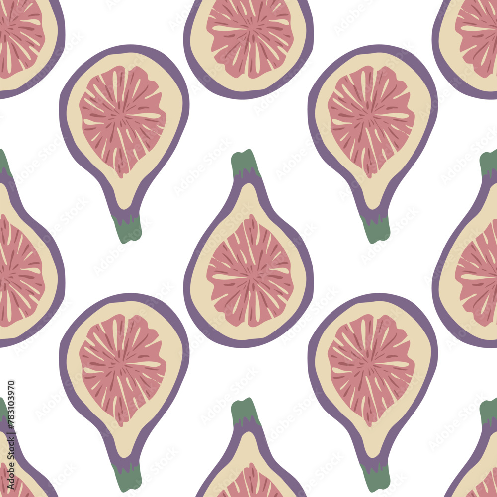 Fig halves seamless pattern, vector graphics. Exotic fruit background ...