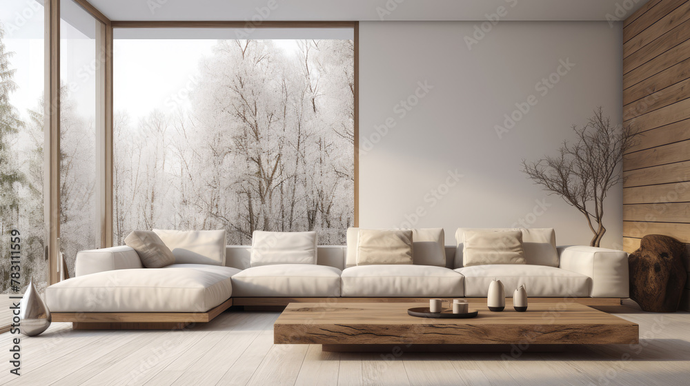 Minimalist style home interior design of modern living room. White ...