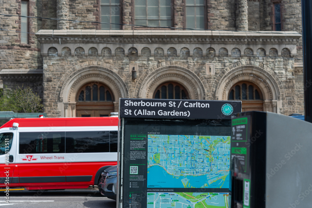 city of Toronto Bike Share sign kiosk poster and map with Wheel Trans ...