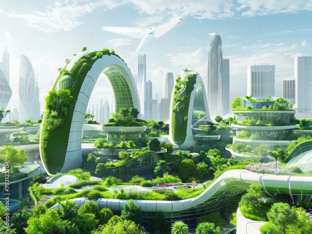 Futuristic Green City Skyline with Eco-Friendly Architecture, Vertical ...