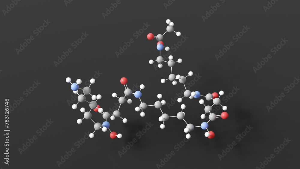 deferoxamine molecular structure, antidotes, ball and stick 3d model ...